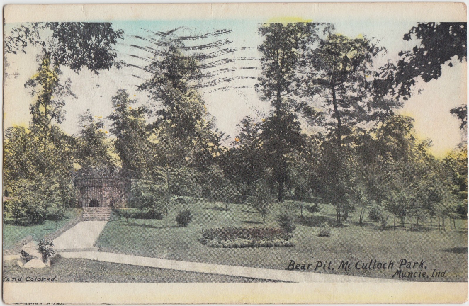 Indiana Ind Postcard 1908 MUNCIE McCULLOCH PARK Bear Pit Hand Colored ...
