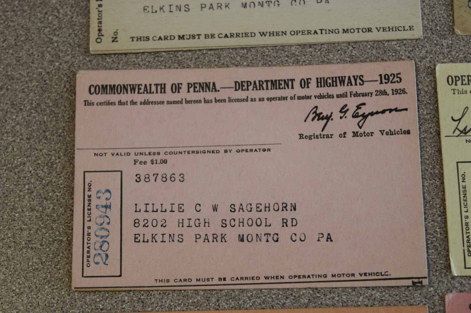 1924-32 Pennsylvania Auto Operators Driver's License Dept. of Revenue ...