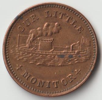 RARE 1863 Civil War Token Coin Our Little Monitor Ironclad WarShip ...