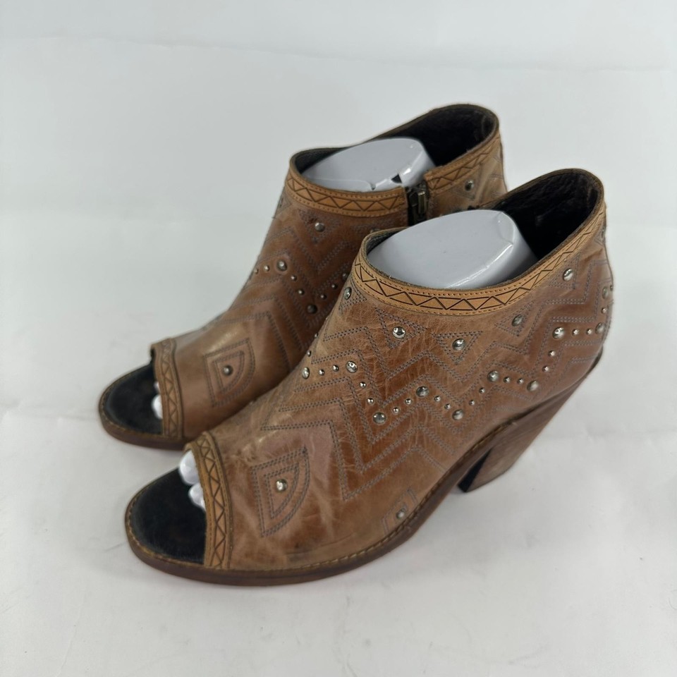 Justin Boots Reba Womens Peep-Toe US 10 B Stitched Studded Ankle ...