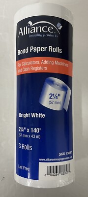 Alliance Bond Paper Rolls 3 Rolls 2.25 X 140' For Cash Registers Adding ...