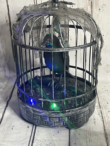 Halloween Talking Animated Raven Crow In Bird Cage Motion Activated ...