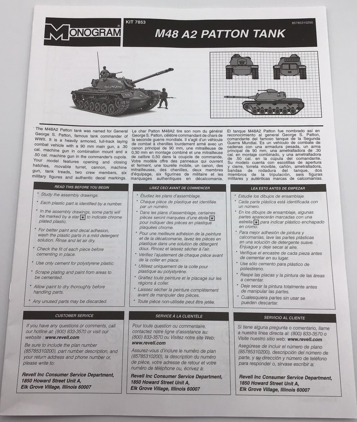 M48A2 Patton Tank Model - Monogram 1:35 Scale - #85-7853 - Open Box | eBay