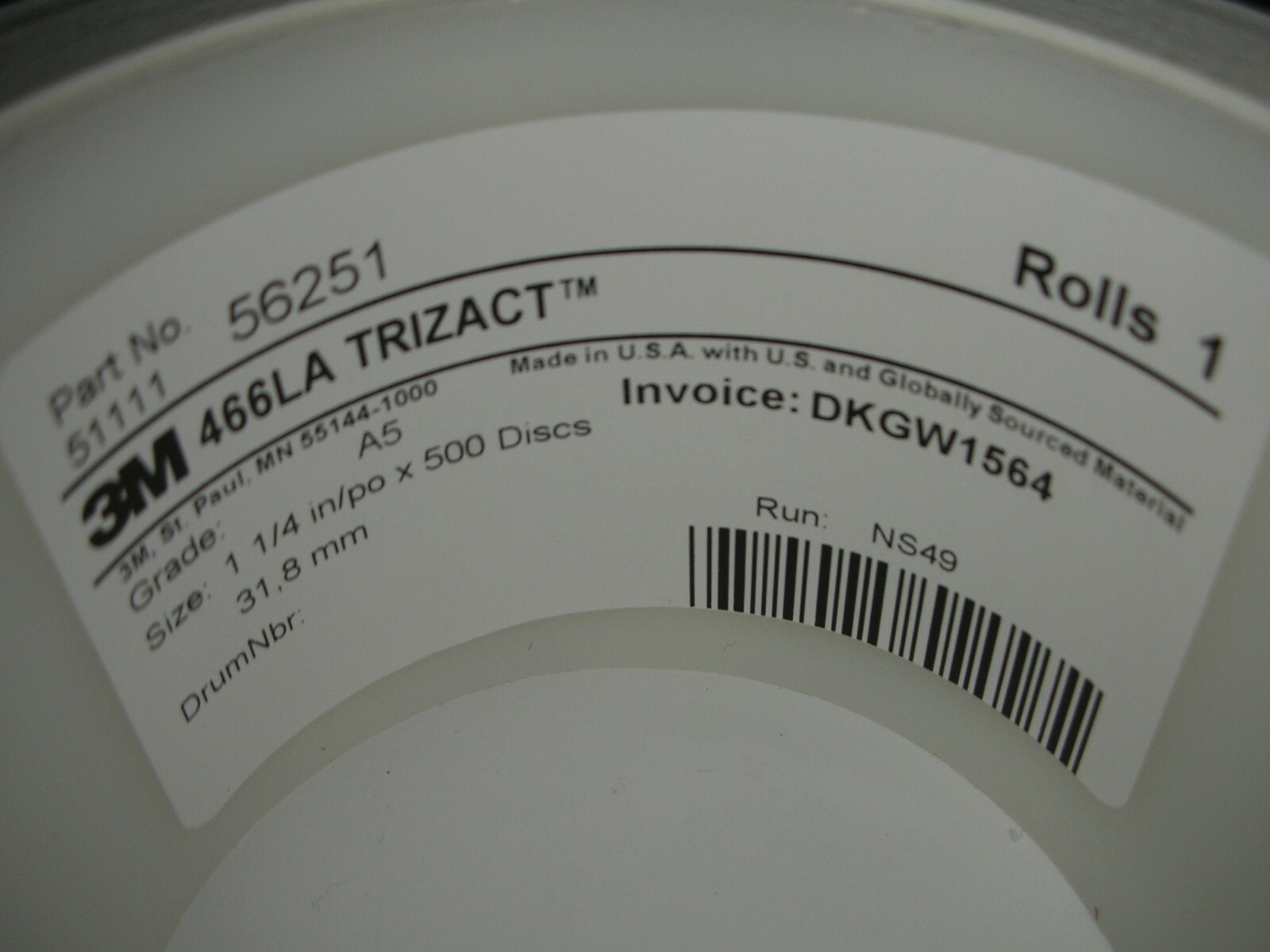 3M 56251 466LA Trizact Finesse-it Film Disc Roll 1.25"x500 Discs Grade ...