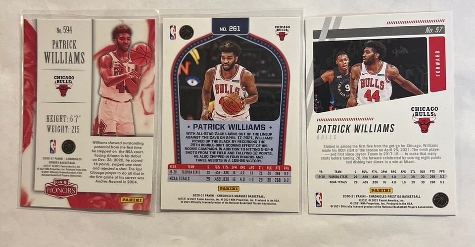 2020-21 Chronicles Patrick Williams R/C (3 Card Lot) Prestige, Honors ...