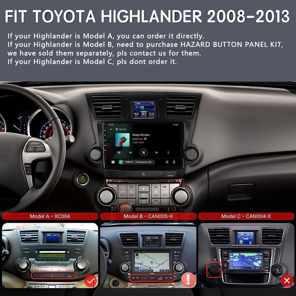 For 2008-2013 Toyota Highlander Apple Carplay Car Radio Android 12 GPS ...