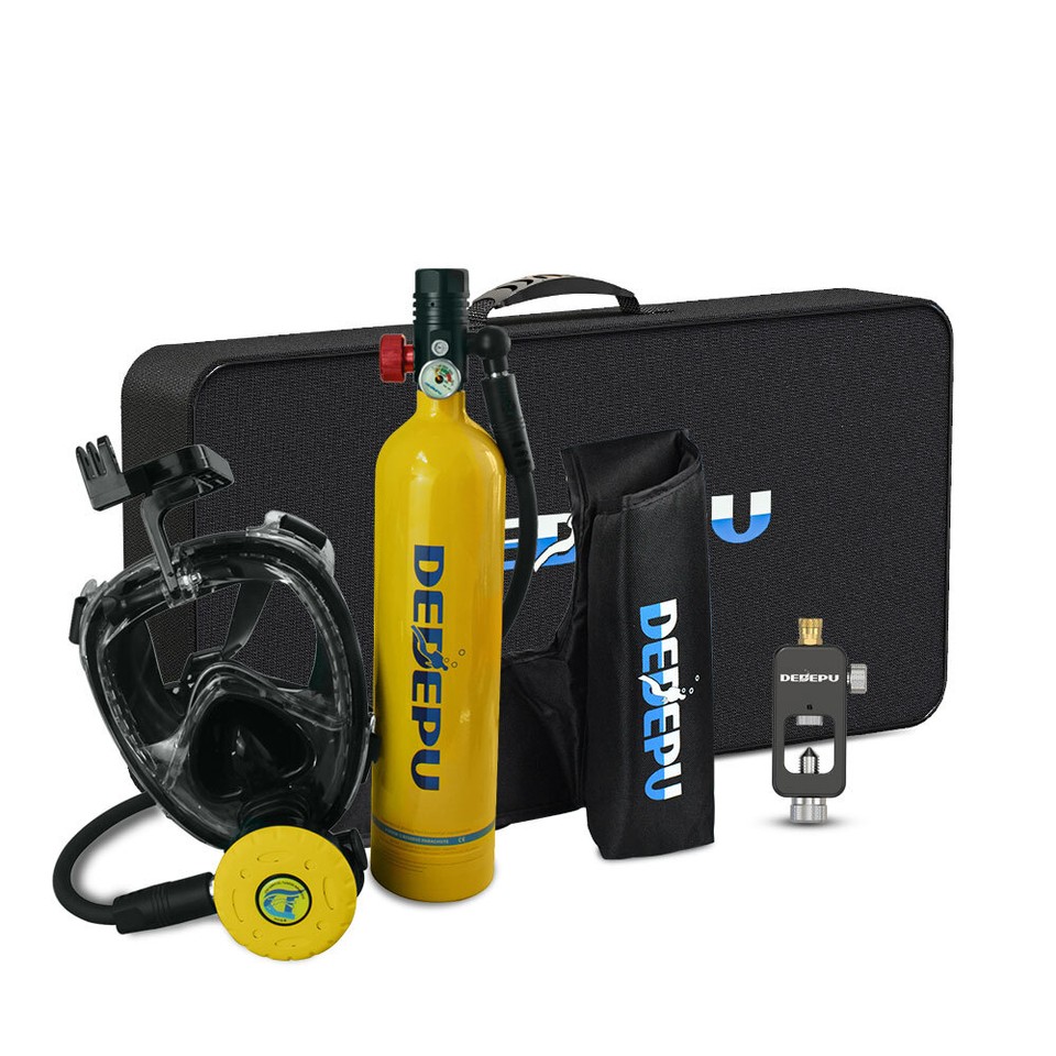 DEDEPU Scuba Diving Kit 1L Oxygen Tank Full Face Diving Mask Set Dive ...