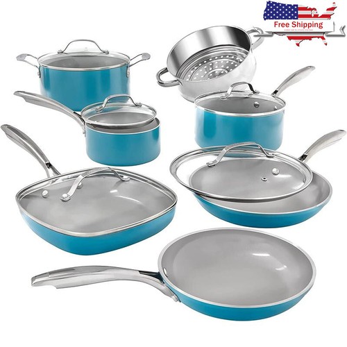 12 Piece Nonstick Ceramic Cookware Set Pots Pans Oven Safe Durable Easy ...