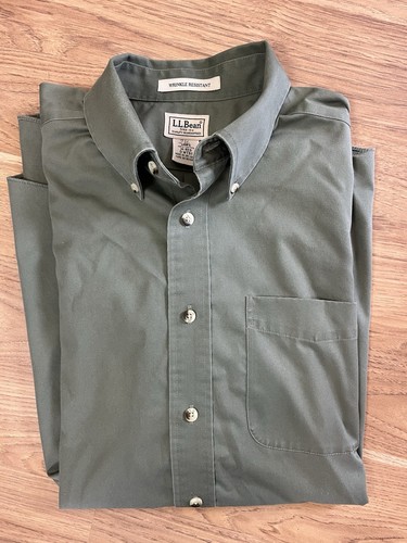 LL Bean Men's Button Up Shirt Size Medium Green Short Sleeve Cotton | eBay