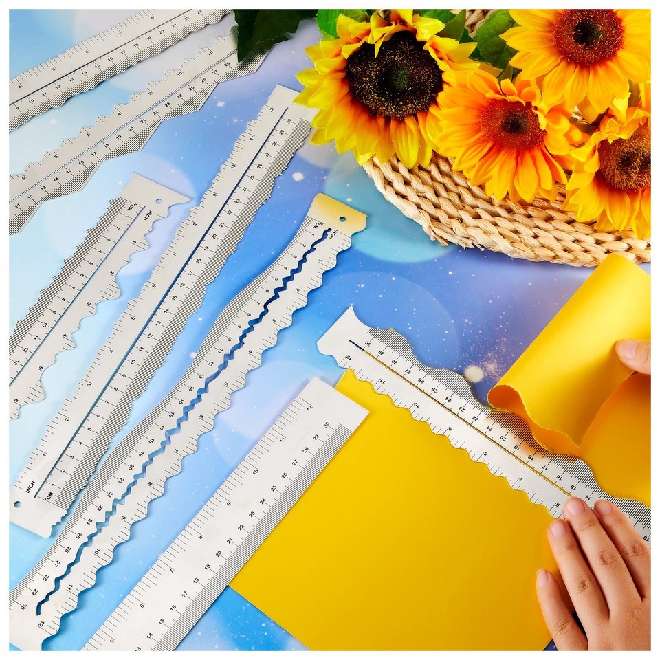 7 Pcs Metal Paper Tearing Ruler Deckle Edge Ruler Craft Ruler Stainless ...