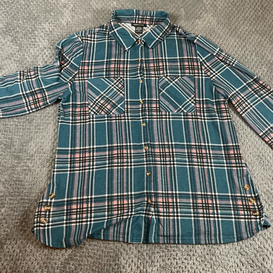 Robert Louis Womens Plaid Button-Up Shirt Flannel Look Size XL Side ...