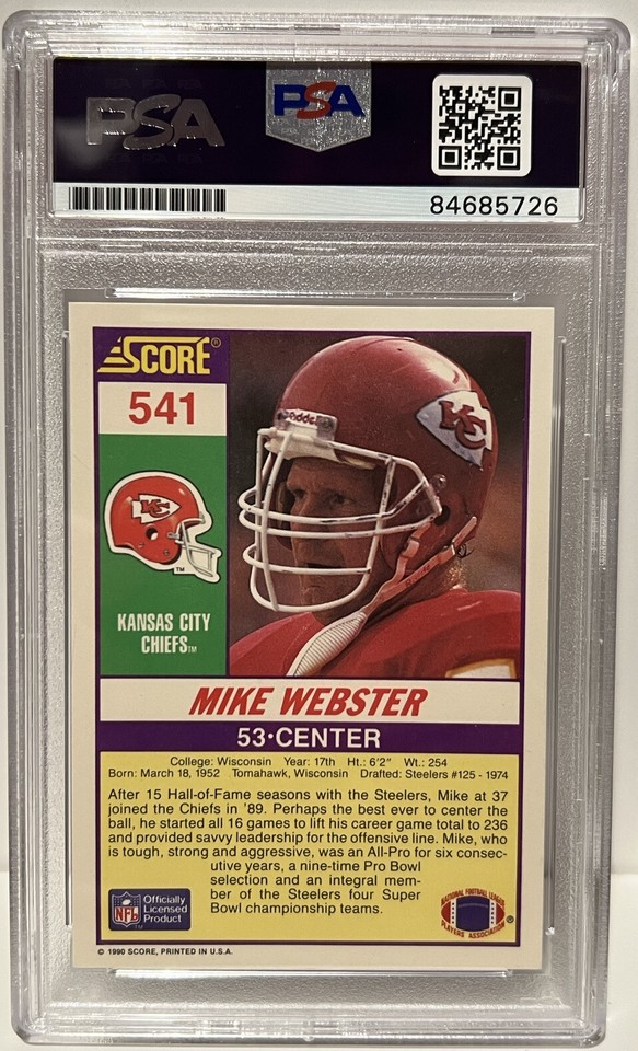 MIKE WEBSTER 1990 Score Signed Auto Autographed Steelers Kansas City ...