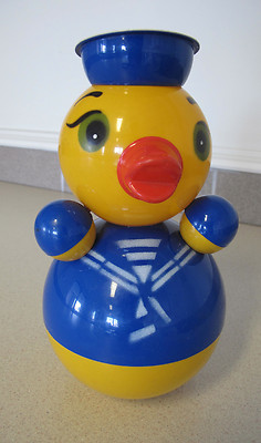 Russian Soviet Duck Sailor celluloid blue yellow Rolly Polly toy Утёнок ...