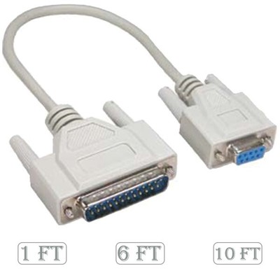 1FT 6FT 10FT DB9 9-Pin Serial Female to DB25 25-Pin Male Adapter ...