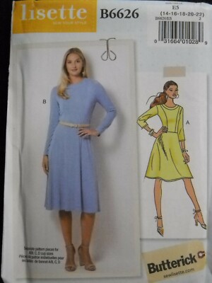 Dress with Loose Fitting Bodice Misses Size 14-22 Butterick 6626 Sewing ...