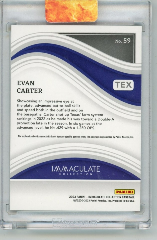 Evan Carter 2023 Panini Immaculate Rookie Card RC Auto Signature Patch ...
