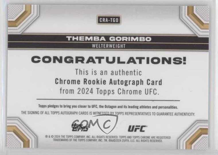 2024 Topps Chrome UFC Chrome Rookie Auto Themba Gorimbo #CRA-TGO Auto ...