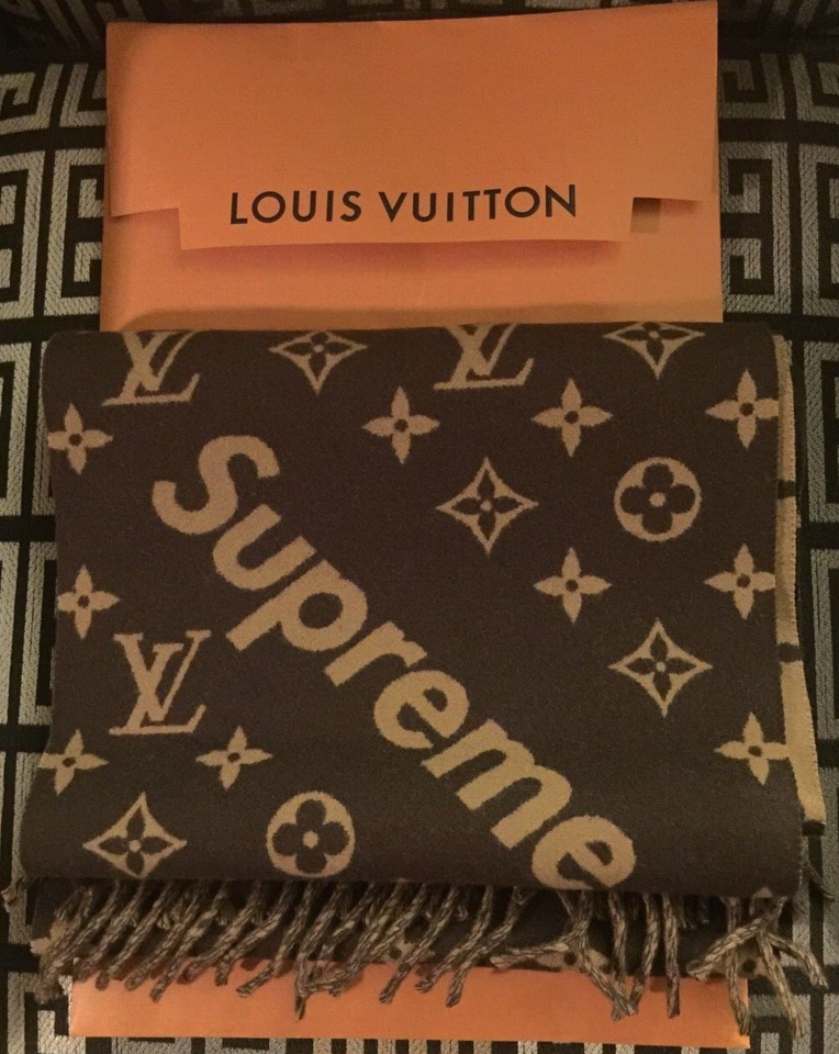 Louis Vuitton Supreme X Cashmere Brown Monogram Scarf - Brand New | eBay