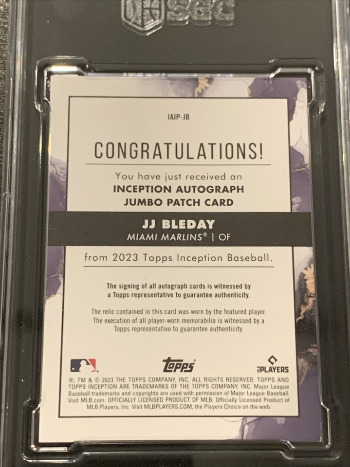 SGC 10 Auto 10 2023 Topps Inception Autograph Orange 🍊Jumbo Patch JJ ...