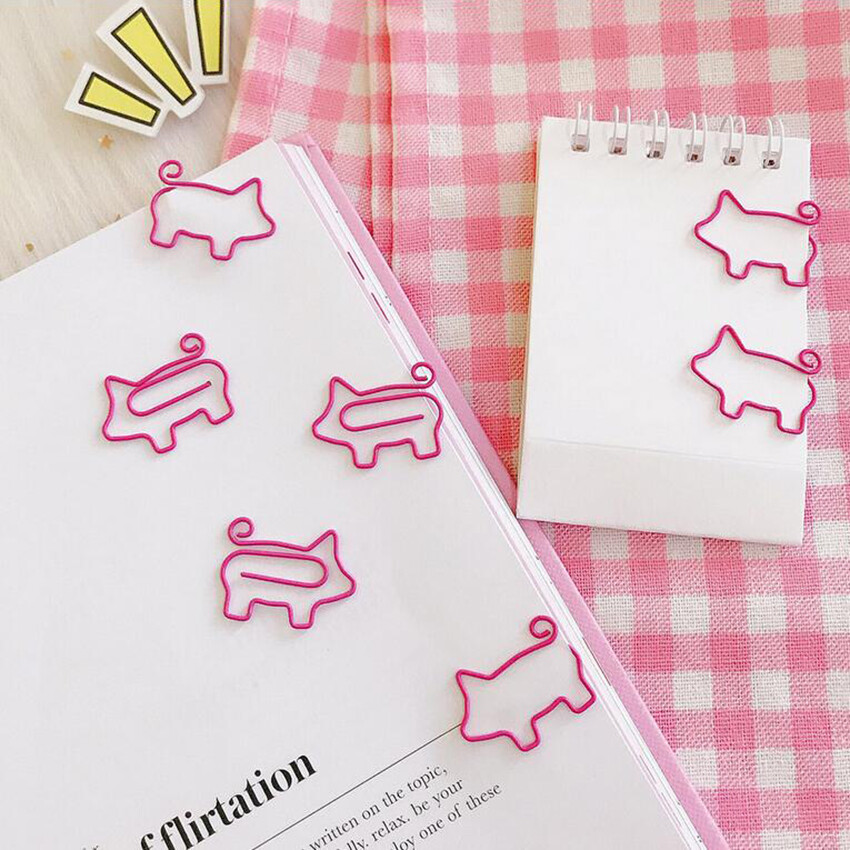 Cute Metal Pig Paper Clips Hollow Needle Book Document Receipt ...