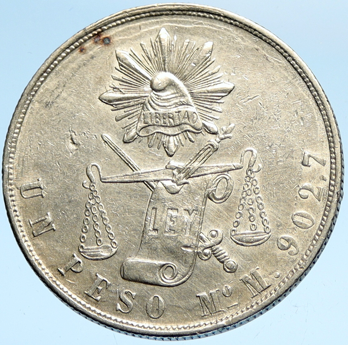 1871 Mo M MEXICO Eagle Sun CAP & SCALES Antique Mexican Silver Peso ...
