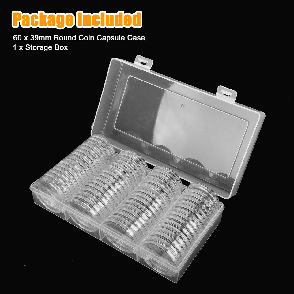60Pcs 39mm Coin Storage Box Clear Capsule Holder for 1 oz Silver ...