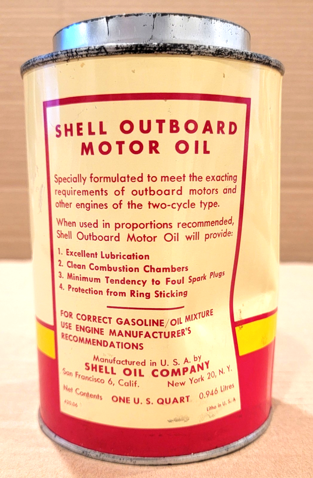 Rare SHELL OUTBOARD MOTOR OIL One Quart Can - FULL - 1 Qt. - vintage ...