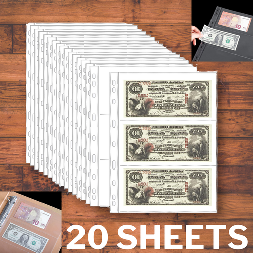 20 Sheets Pocket Currency Pages For Paper Money Collection Holder 3 ...