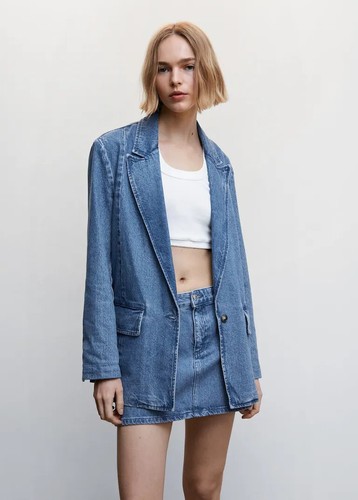 NEW MNG Mango CIRCULAR DESIGN Denim jacket with pockets XS Medium Blue ...