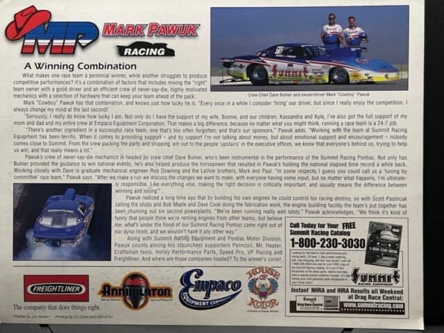 VRHTF VINTAGE NHRA SUPER COOL MARK PAWUK SUMMIT PRO STOCK HAND OUT | eBay