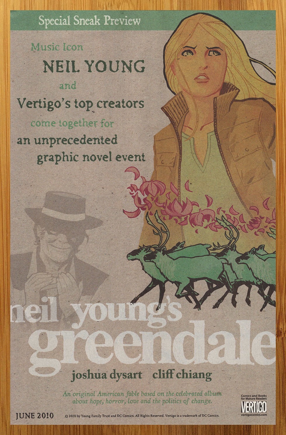 2010 Vertigo Neil Young's Greendale Print Ad/Poster Cliff Chiang Comic ...