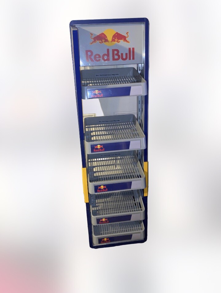 Red Bull tall store display adjustable promo multishelf storage rack | eBay
