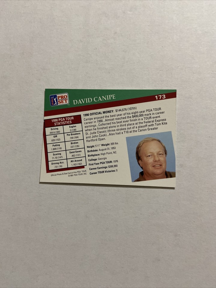 1991 PGA Pro Set PGA Tour Golf Card #173 David Canipe | eBay
