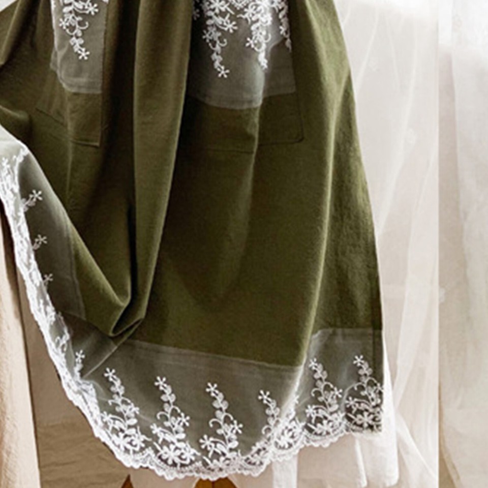 Lace Ruffles Cotton Apron W/ Pockets For Florist Cafe Maid Baking ...