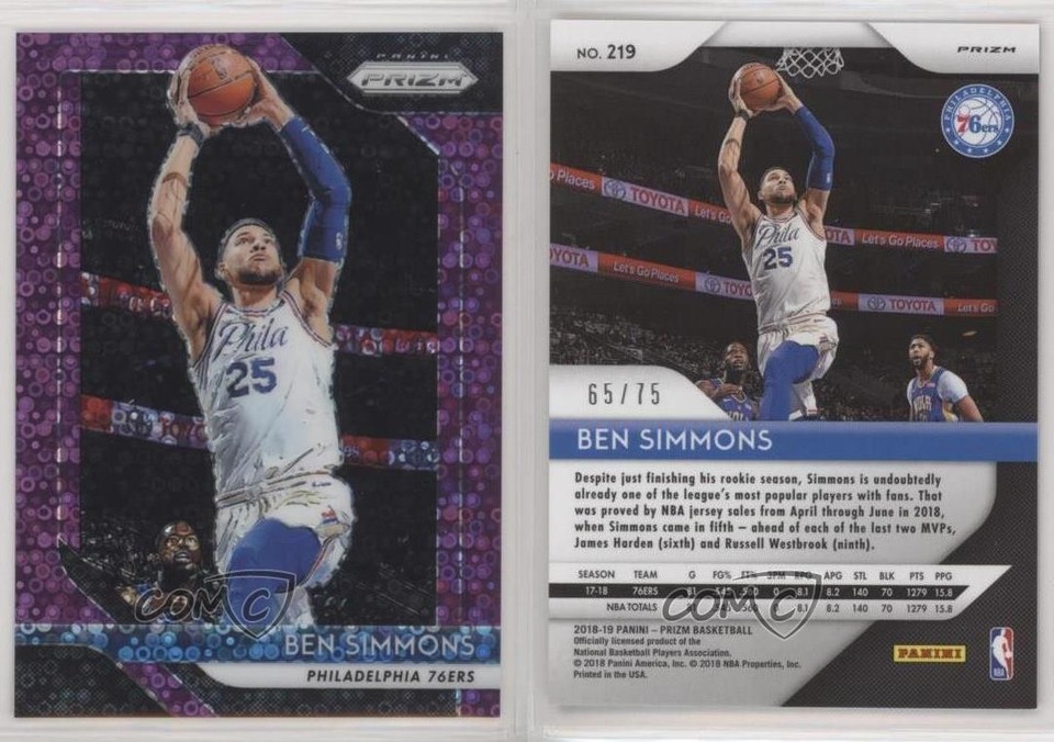2018-19 Panini Prizm Fast Break Purple Prizm 65/75 Ben Simmons #219 7zf ...