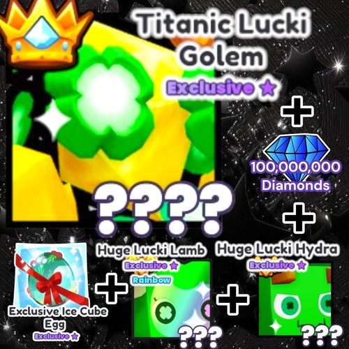 TITANIC Lucki Golem + Rainbow HUGE Lucki Lamb + HUGE Lucki Hydra + Ice ...