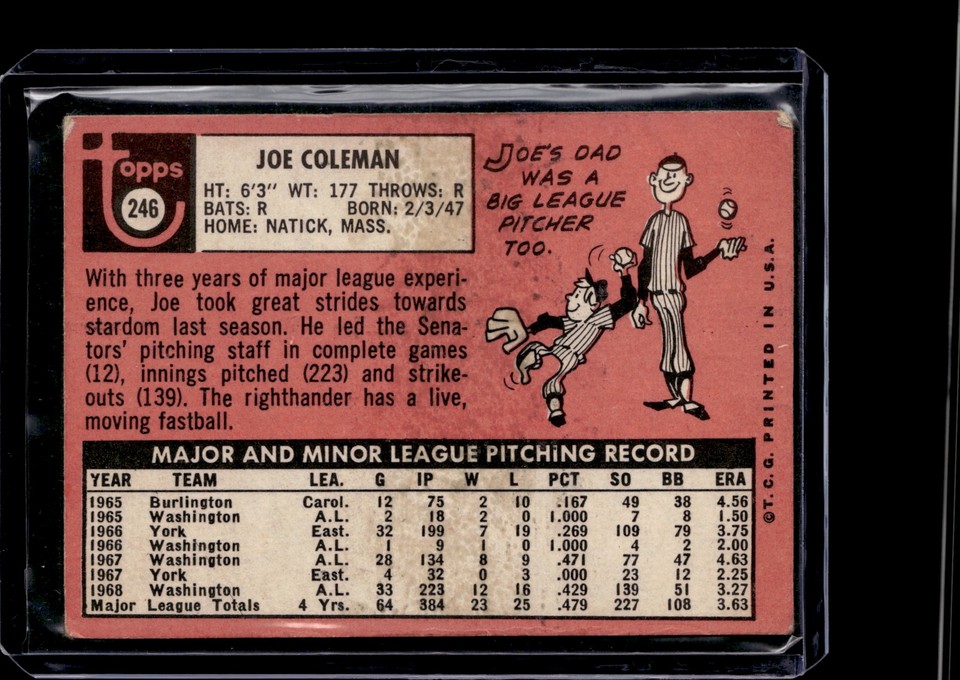 Joe Coleman 1969 Topps #246 Washington Senators | eBay