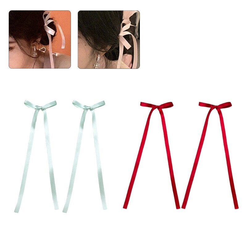Sweet Girls Hair Clip Long Ribbon Bowknot Balletcore Clips for Ladies ...
