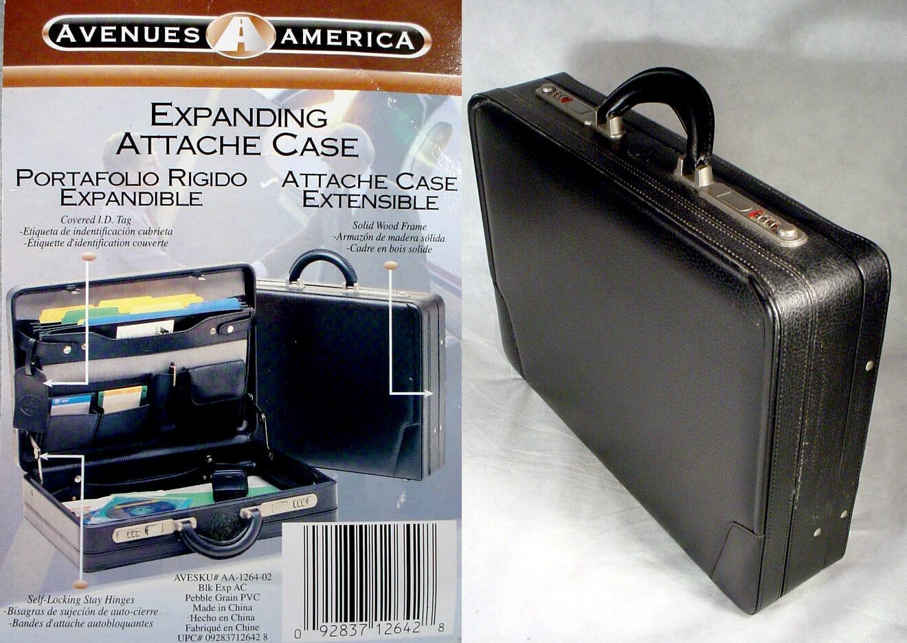 New EXPANDING ATTACHE CASE Avenues America BRIEFCASE Locking LEATHER ...
