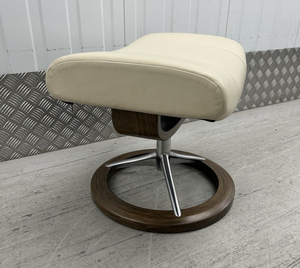 Ekornes Stressless Cream Leather Signature Base Adjustable Footstool ...