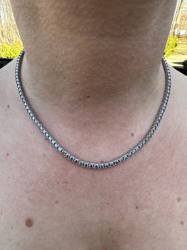 Real Blue Gray MOISSANITE 3mm Tennis Chain 925 Silver Iced Necklace ...