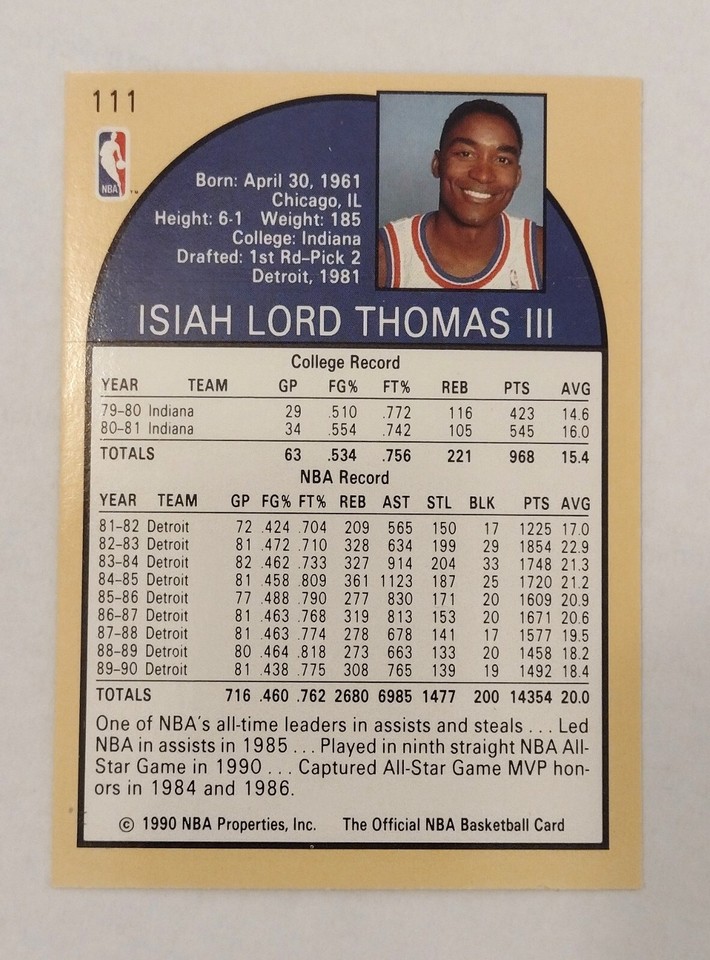 ISIAH THOMAS DETROIT PISTONS 1990 NBA HOOPS BASKETBALL CARD #111 | eBay