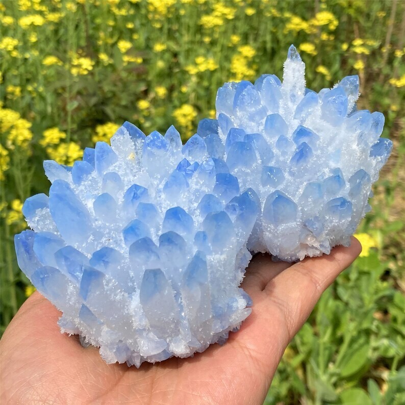 300g+ New Find Blue Phantom Quartz Crystal Cluster Mineral Specimen ...