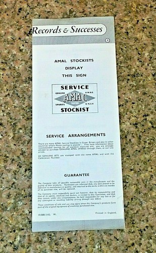 AMAL TYPE 32 CARBURETOR HINTS AND TIPS 8 PAGE FOLD OUT 1962 BROCHURE ...