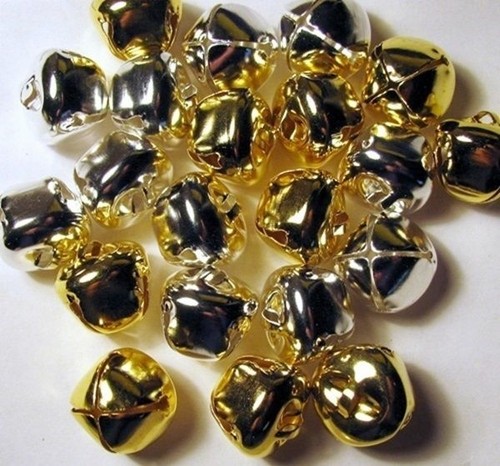Metal CRAFT BELLS 100 Shiny JINGLE BELLS ~50 each SILVER + GOLD 20mm 3/ ...