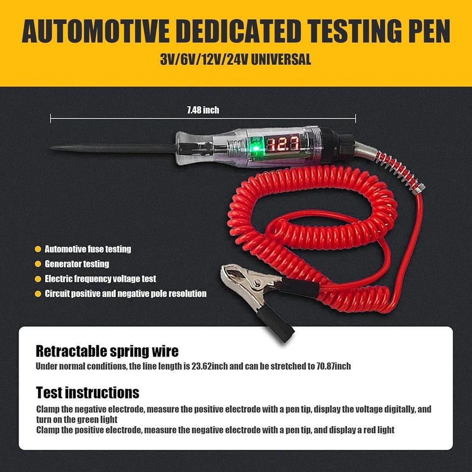Pack-1 Automotive Test Light Digital LED Circuit Tester, DC 3V/6V/12V ...