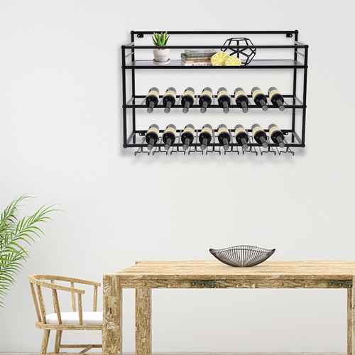 Industrial 31.5in Rustic Metal Wine Racks W/ 8 Stem Glass Holder Wall ...