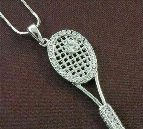 2CT Round Cut Lab-Created Diamond Tennis Ball Racket Pendant 14K White ...