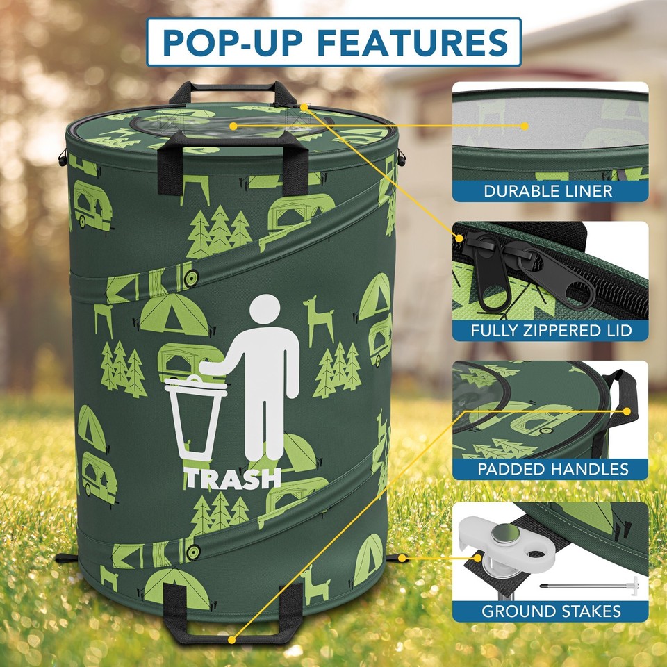 30 Gallon Collapsible Pop-Up Trash Can for Trash, Yard Waste, Kids Toys ...