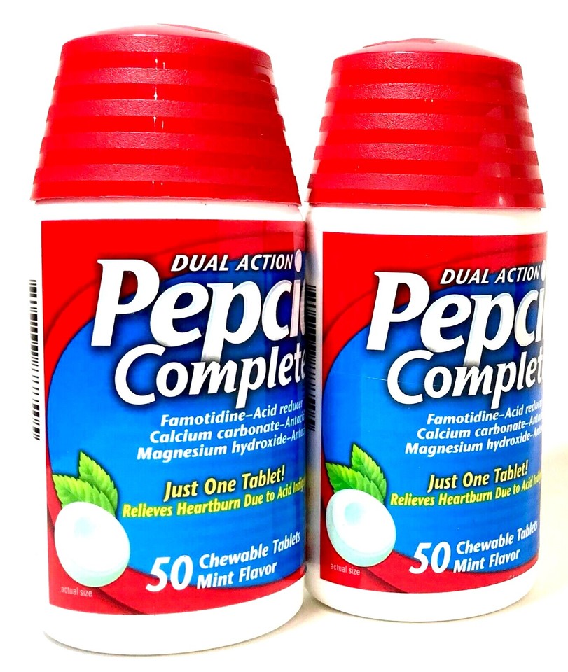 PEPCID COMPLETE 2 X 50 (100) * MINT FLAVOR * CHEWABLE TABLETS EXP 07/27 ...